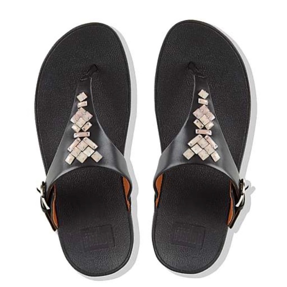 Fitflop | Shoes | Fitflop Skinny Crystal Toe Post Sandals Black Leather ...